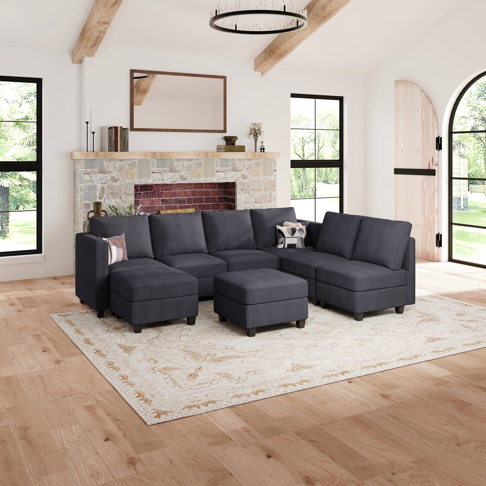 Emry 7 Seats + 8 Sides Modular Corduroy Sofa with Storage Seat and Ott